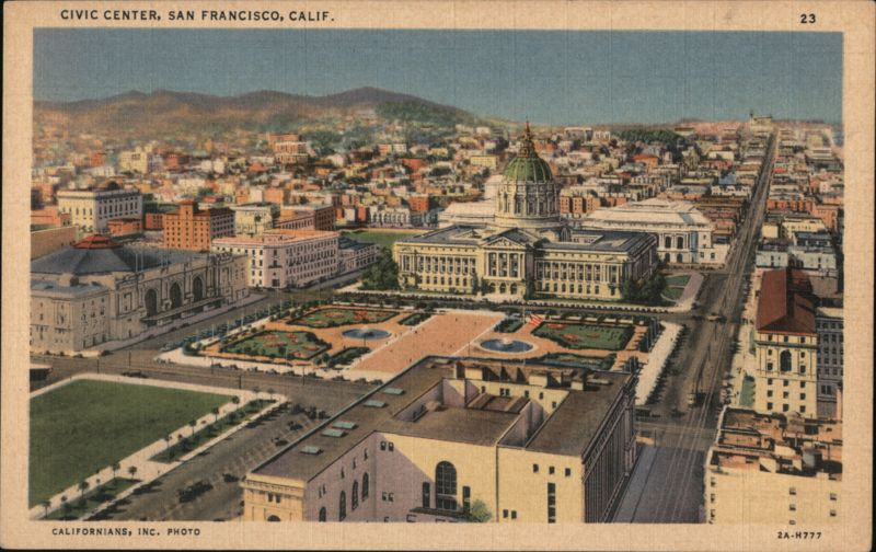 San Francisco Civic Center Aerial View California Postcard