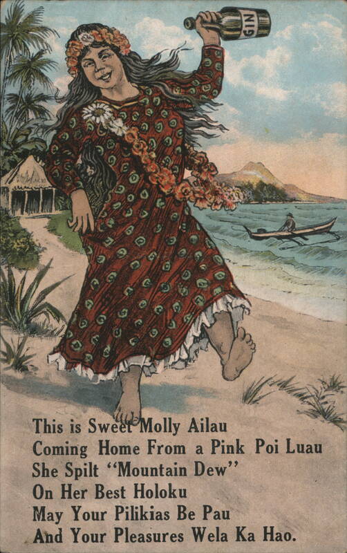 Sweet Molly Ailau Coming Home From a Pink Poi Luau Hawaii Postcard
