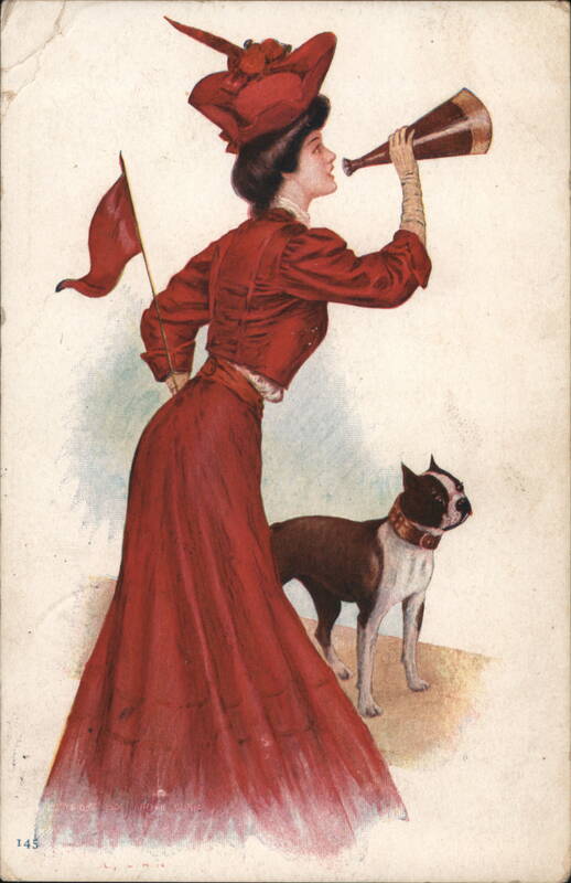 Harvard Woman in Red with Megaphone and Boston Terrier College Girls ...