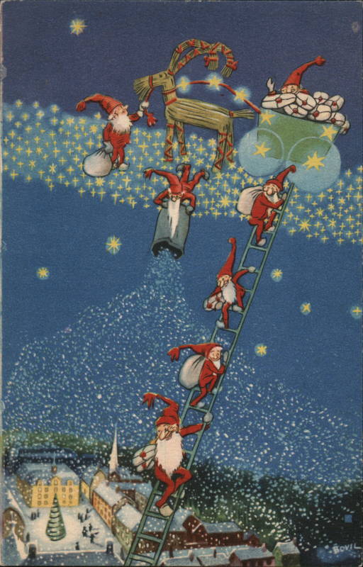 Elves Delivering Presents from Sleigh Toys Bovil Postcard