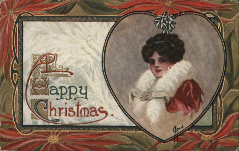 A Happy Christmas Beautiful Lady Santa Claus Postcard