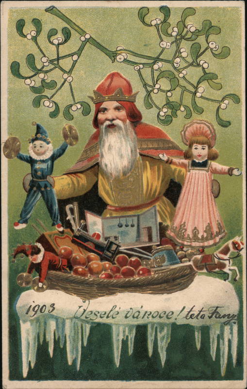 German Santa Claus Holding Toys Postcard