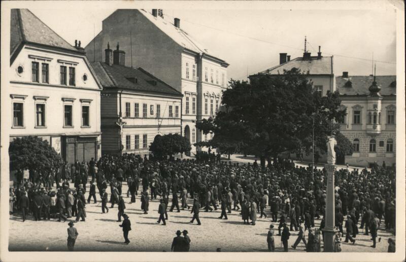Crowd Gathered in Town Square, Krupina, Slovakia Eastern Europe Postcard