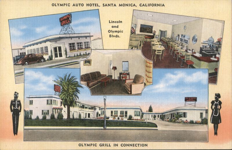 Olympic Auto Hotel & Grill, Santa Monica, CA California Postcard