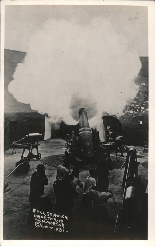 Full-Service Practice, 10 Inch Mortar Firing World War I Postcard