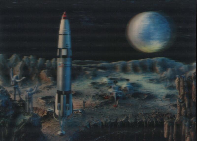 Rocket on Moon Surface with Earth in Background Space & Rockets Postcard
