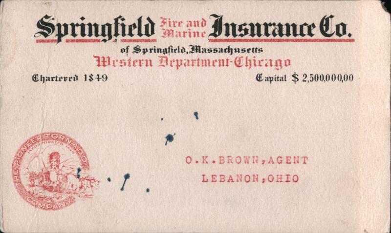 Springfield Fire and Marine Insurance Co. Advertising Card ...
