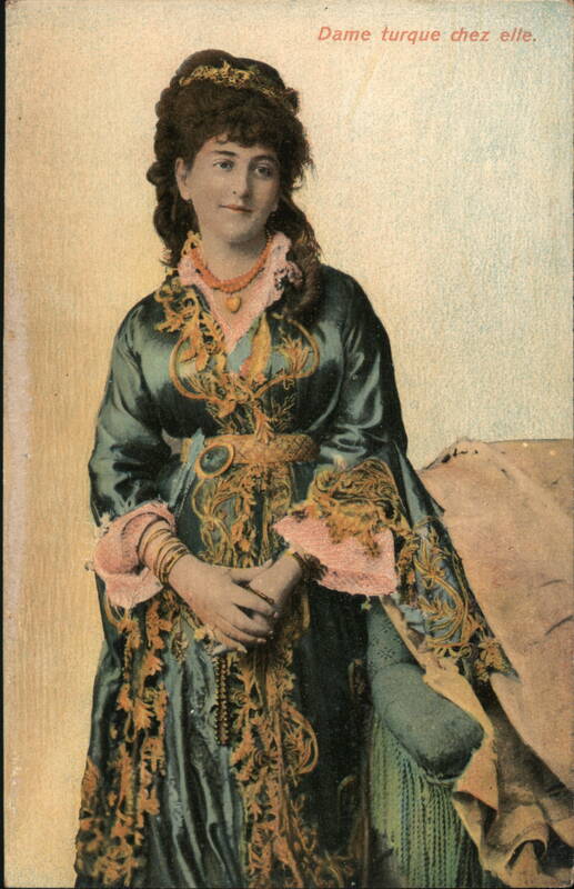 Turkish Lady in Traditional Attire at Home Postcard