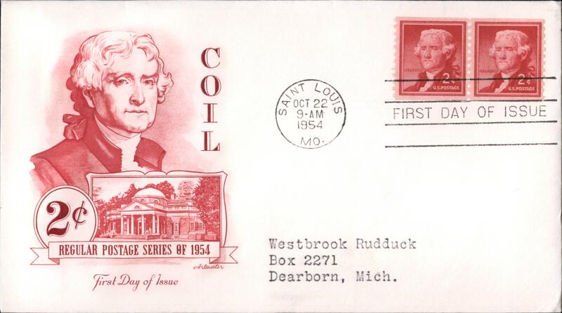 1954 2c Monticello Coil Stamp FDC First Day Cover