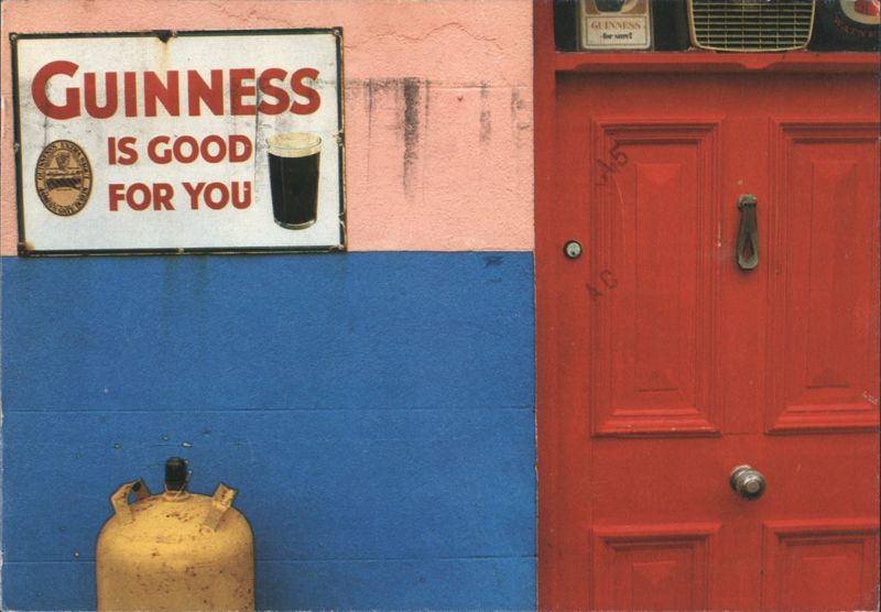 Guinness is Good For You Sign and Red Door, Ireland Advertising Postcard