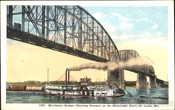 Merchants Bridge, Showing Steamer On The Mississippi River St. Louis, MO