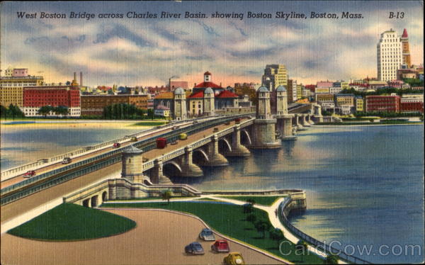 West Boston Bridge Across Charles River Basin, Boston Skyline Massachusetts