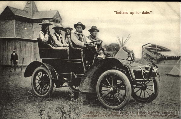 Indians in Old Car "Indians Up To Date" Native Americana