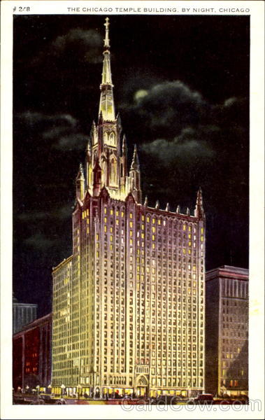 The Chicago Temple Building By Night Illinois