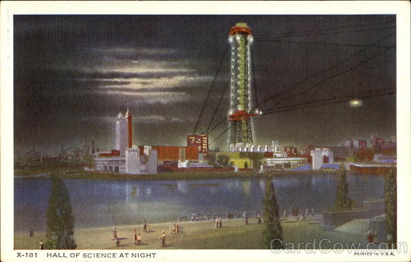 Hall Of Science At Night 1933 Chicago World Fair