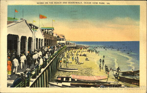 Scene On The Beach And Boardwalk, Ocean View Park Norfolk, VA
