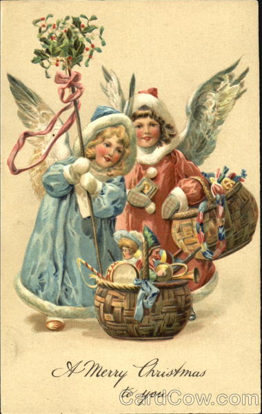 Two angels with Christmas baskets