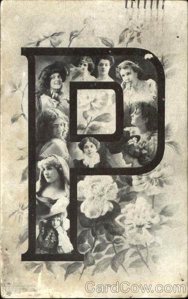 Letter 'P' with Collage of Women's Faces and Roses Alphabet Letters