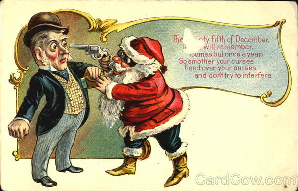 Santa with a gun to a man Santa Claus