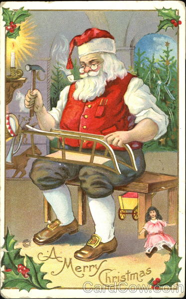 Santa fixing a sleigh Santa Claus