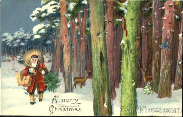 Santa walking through the woods Santa Claus