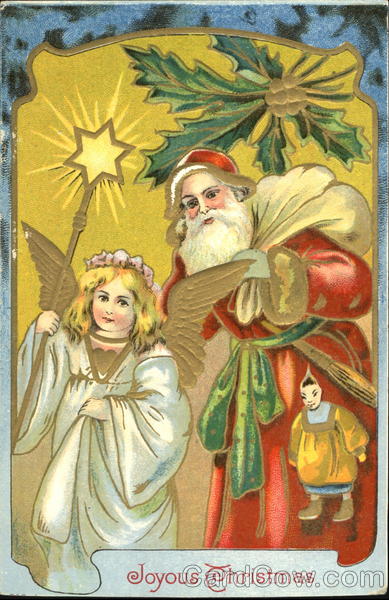 Santa Follows a Pretty Angel Carrying a Bright Star Santa Claus