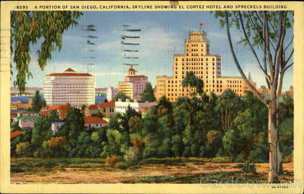 A Portion of San Diego, California, skyline showing El Cortez Hotel and ...