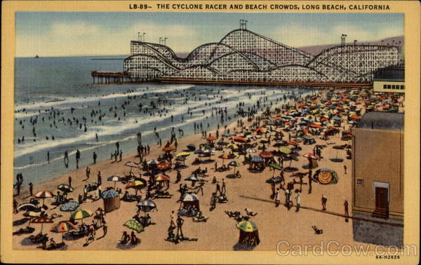 The Cyclone Racer and Beach Crowds Long Beach, CA