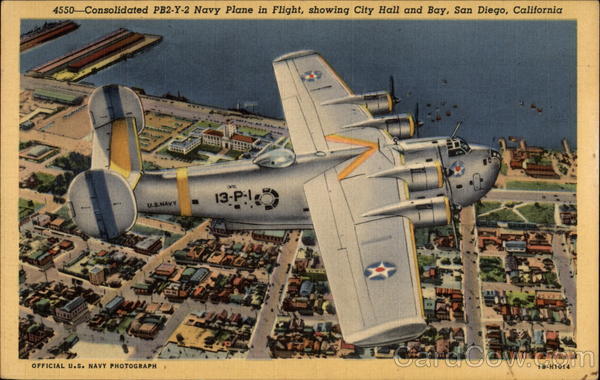 Consolidated PB2-Y-2 Navy Plane in Flight San Diego, CA