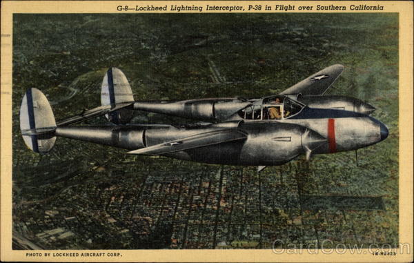 Lockheed Lightening Interecepor, P-38 in Flight over Southern ...
