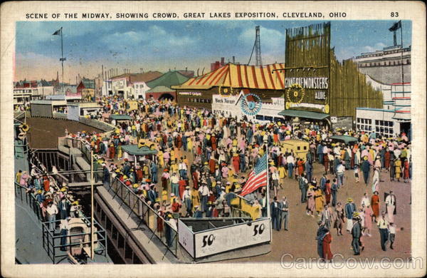 Scene of the Midway, Showing Crowd - Great Lakes Exposition Cleveland, OH