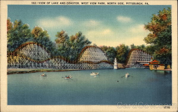 View of Lake and Coaster, West View Park Pittsburgh, PA