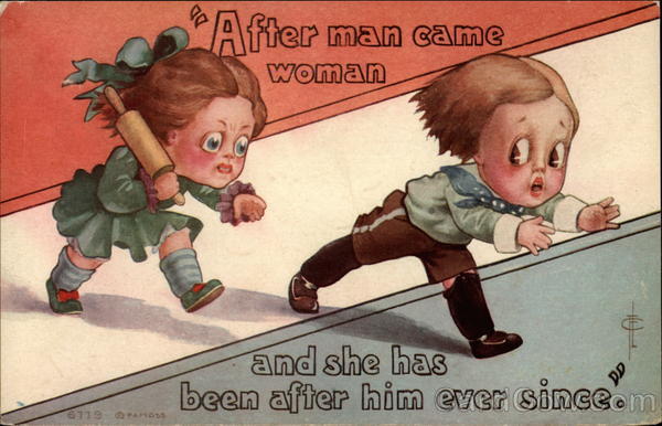 Girl chasing boy Children