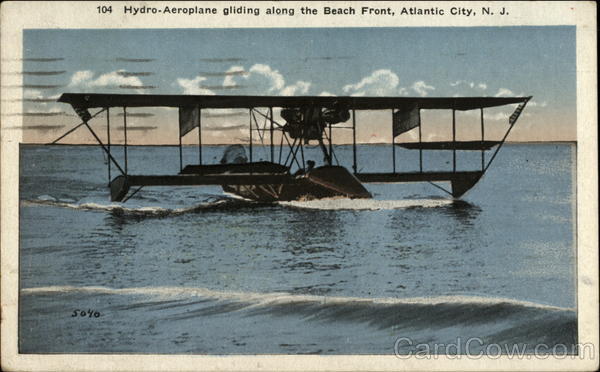 Hydro-Aeroplane gliding along the Beach Front Atlantic City, NJ Aircraft