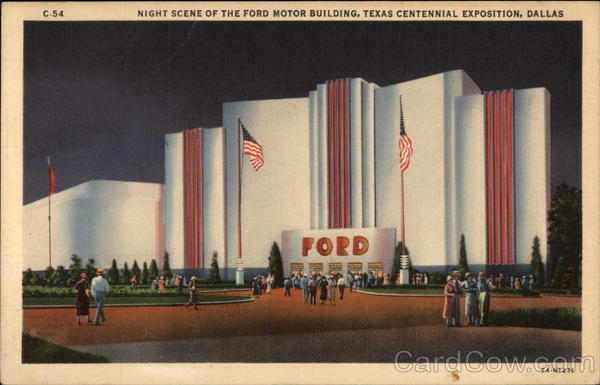 Night Scene of the Ford Motor Building, Texas Centennial Exposition ...