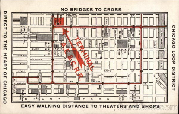 Map of Chicago's Loop District Illinois