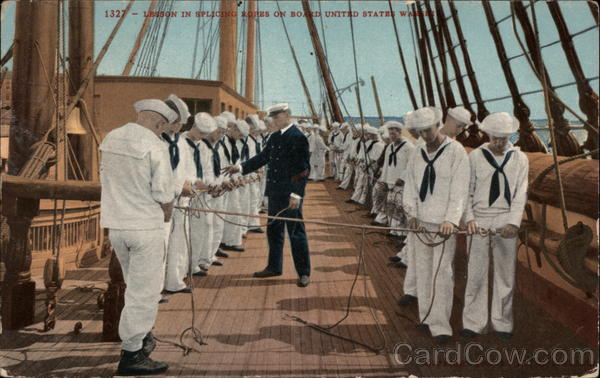Lesson in Splicing Ropes on Board United States Warship Navy