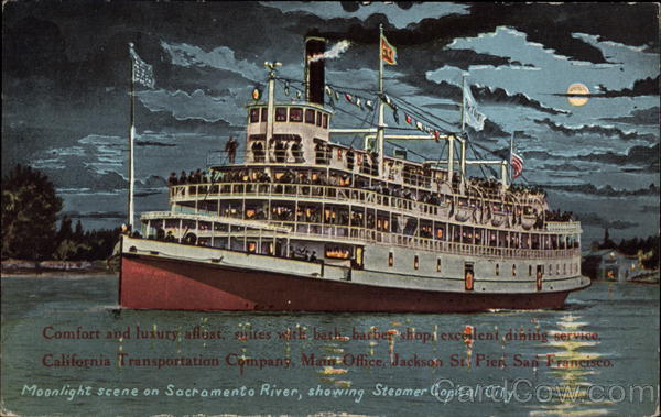 Moonlight Scene on Sacramento River, Showing Steamer "Capital City ...