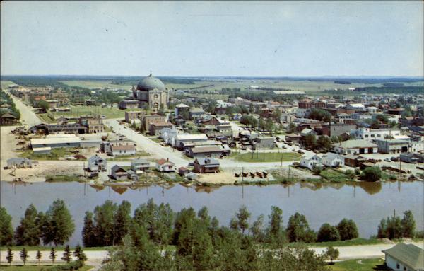 Aerial View of Town and River Harricana Amos, QC Canada Quebec