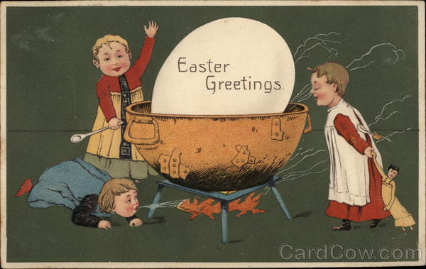 Easter Greetings - Children Cooking a Giant Egg With Children