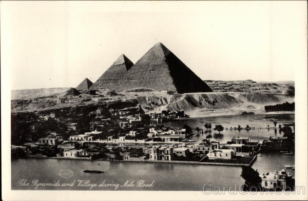 The Pyramids and Village during Nile Flood Egypt Africa