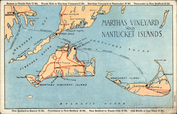 Map of Martha's Vinyard and Nantucket Islands Martha's Vineyard, MA