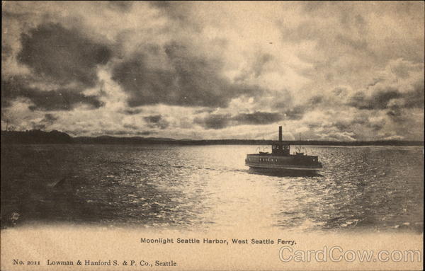 Moonlight on Seattle Harbor and West Seattle Ferry Washington
