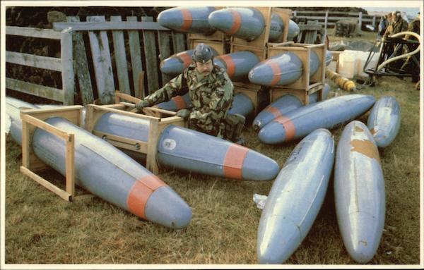 Argentine Napalm Bombs Captured at Goose Green Military