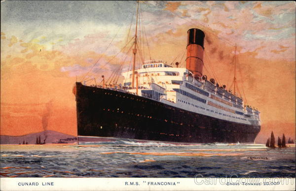 Cunard Line, R.M.S. Franconia, Gross Tonnage 20,000 Boats, Ships