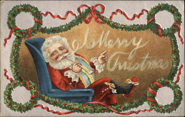 A Merry Christmas with Santa smoking pipe Santa Claus