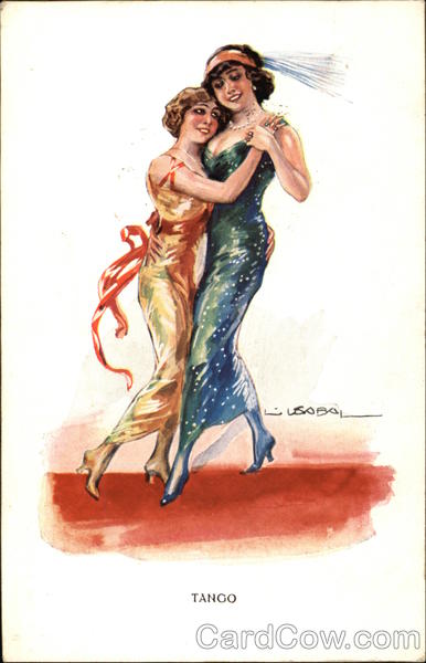 Two Women in Formal Attire Dancing the Tango