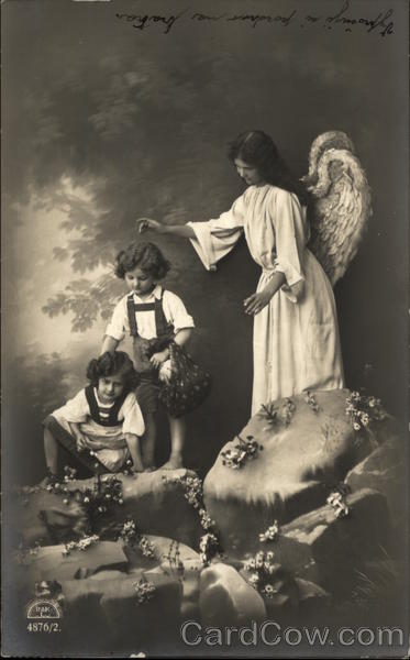 Angel Watching Over Young Children Climbing Rocks Angels