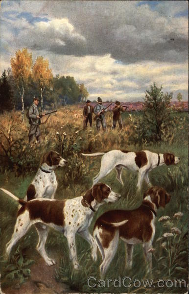 Hunting Scene with Four Pointer Dogs