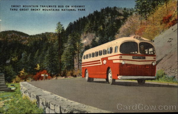 Smoky Mountain Trailways Bus on Highway Thru Great Smoky Mountains ...